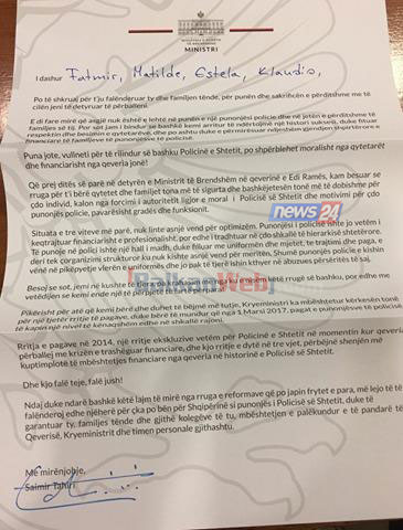 Tahiri letër falënderimi të personalizuar për 11 mijë policë e ...