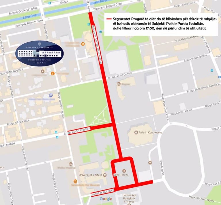 SP rally in Tirana, police: Road axes that will be blocked today (Map ...