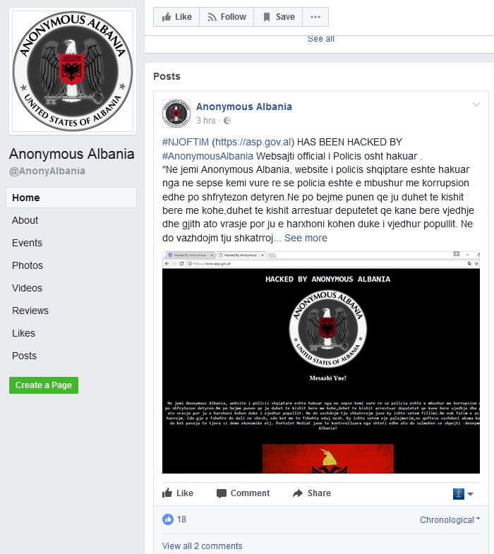 Anonymous Albania sulmon faqen e Policisë së Shtetit dhe jep një mesazh ...