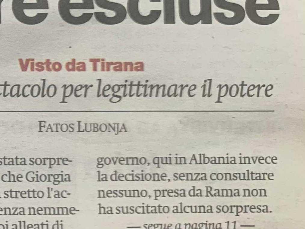 “Një marrëveshje-spektakël”, Fatos Lubonja analizon në gazetën italiane ...