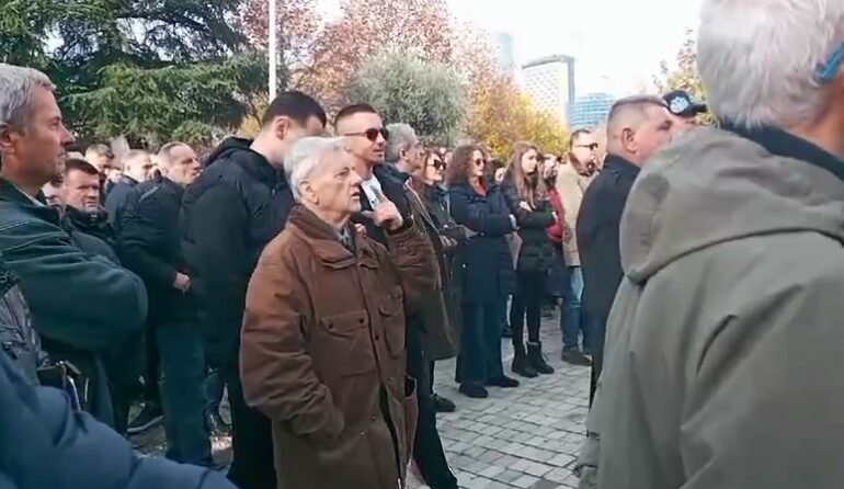 Argita Berisha merr pjesë në protestën e opozitës jashtë Parlamentit ...