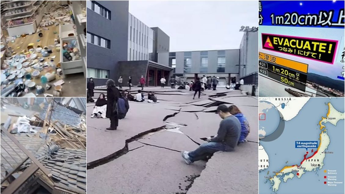 Tsunami warnings/ Cracked asphalt, destroyed houses, dramatic images ...