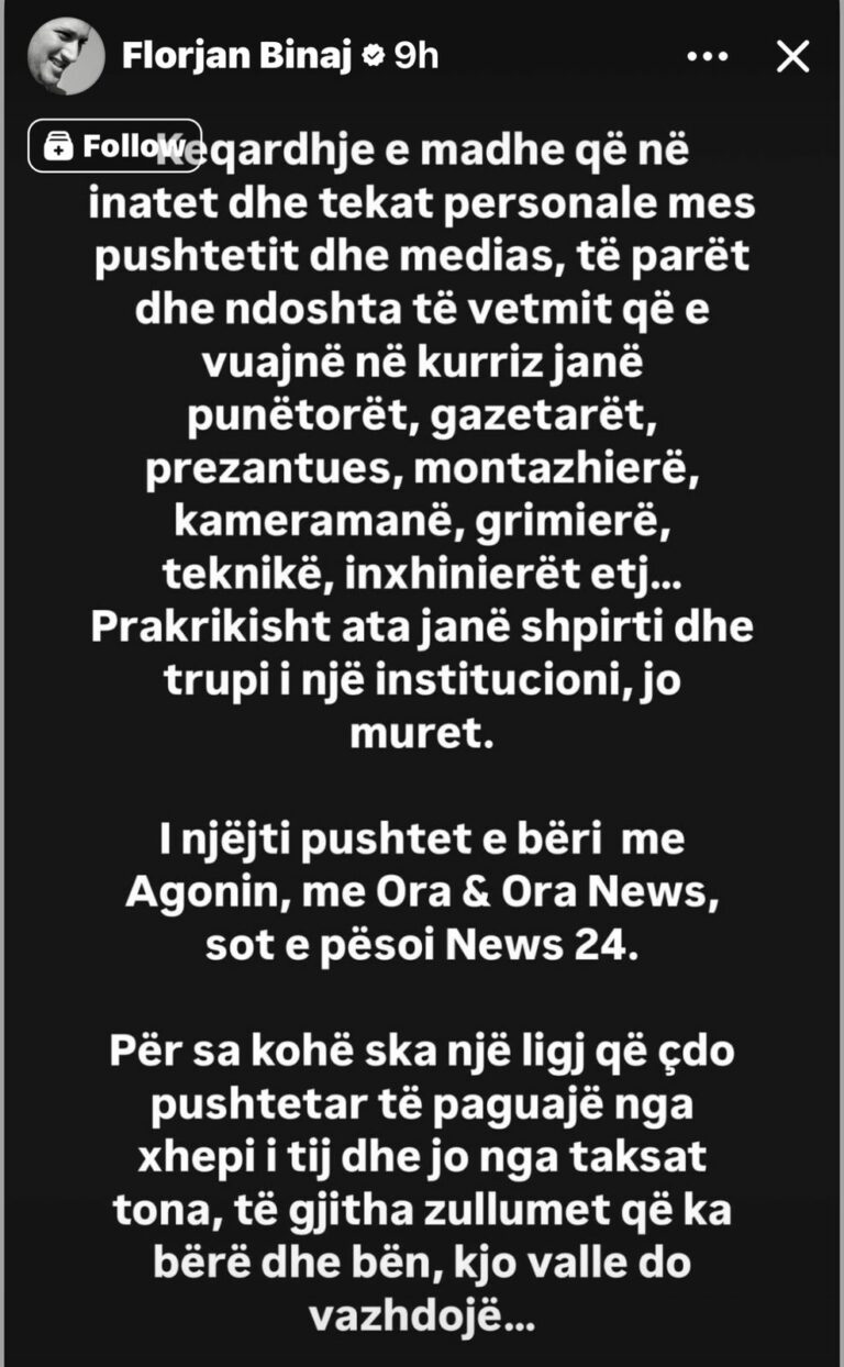 “I njëjti pushtet…sot e pësoi News24”, Florjan Binaj: Për sa kohë që ...