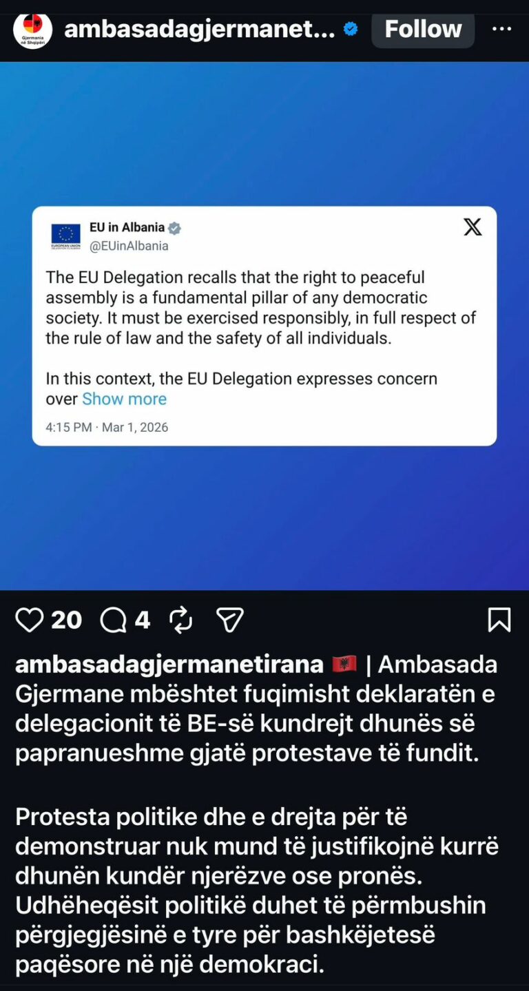 “E drejta për të demonstruar s’mund të justifikojë dhunën”, ambasada ...